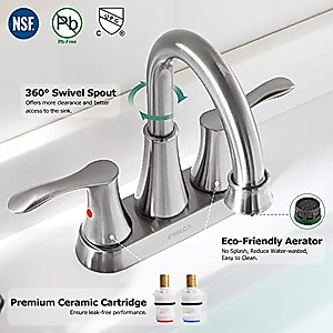 PARLOS Swivel Spout 2-Handle Lavatory Faucet Brushed Nickel Bathroom Sink Faucet with Metal Pop-up Drain and Faucet Supply Lines, Demeter 13627