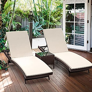 Pamapic Patio Chaise Lounge Set 3 Pieces, Outdoor Pool Lounge Chair with Adjustable Backrest and Thickened Cushion, Patio Lounge Chair Set for Poolside Backyard Garden