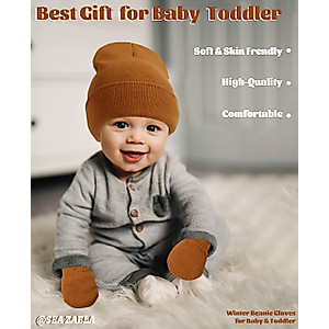 Baby Hats and Mittens Set Infant Toddler Beanie Caps Hospital Hat Set Newborn Gloves for Baby Boys Girls White/Pink/Purple S