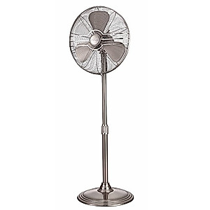 Hunter 90438z Adjustable 3 Speed Retro Pedestal Stand Floor Fan, 80 Degree Oscillation, 16”, Brushed Nickel Finish