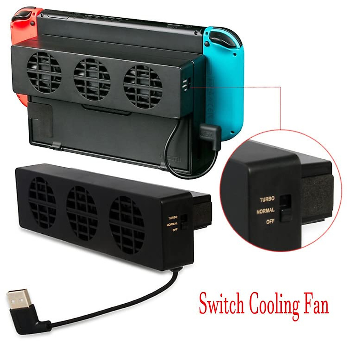 Bewinner Cooling Fan for Nintendo Switch, USB Cooling Fan Base Stand Dock with 3 Cooling Fans Cooler Holder Bracket for Nintendo Switch Game Console, External Cooling Fan