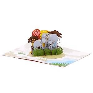 Jungle Animals - 3D Pop Up Greeting Card For All Occasions - Love, Birthday, Christmas, Good luck, Father's Day, Mother's Day - Message Note for Personalized - Thick Envelope, Fold Flat (Elephants)
