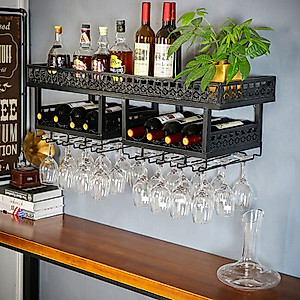 Wall Mounted Wine Rack,Hanging Glass Holders,Metal Wine Storage Display Shelf for Bar,Kitchen,Restaurant 39.4"*11.8"*11.8"