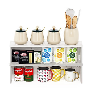 Furinno Helena Kitchen Counter Stackable Organizer Shelf, Set of 2, 23-Inch, Marble White