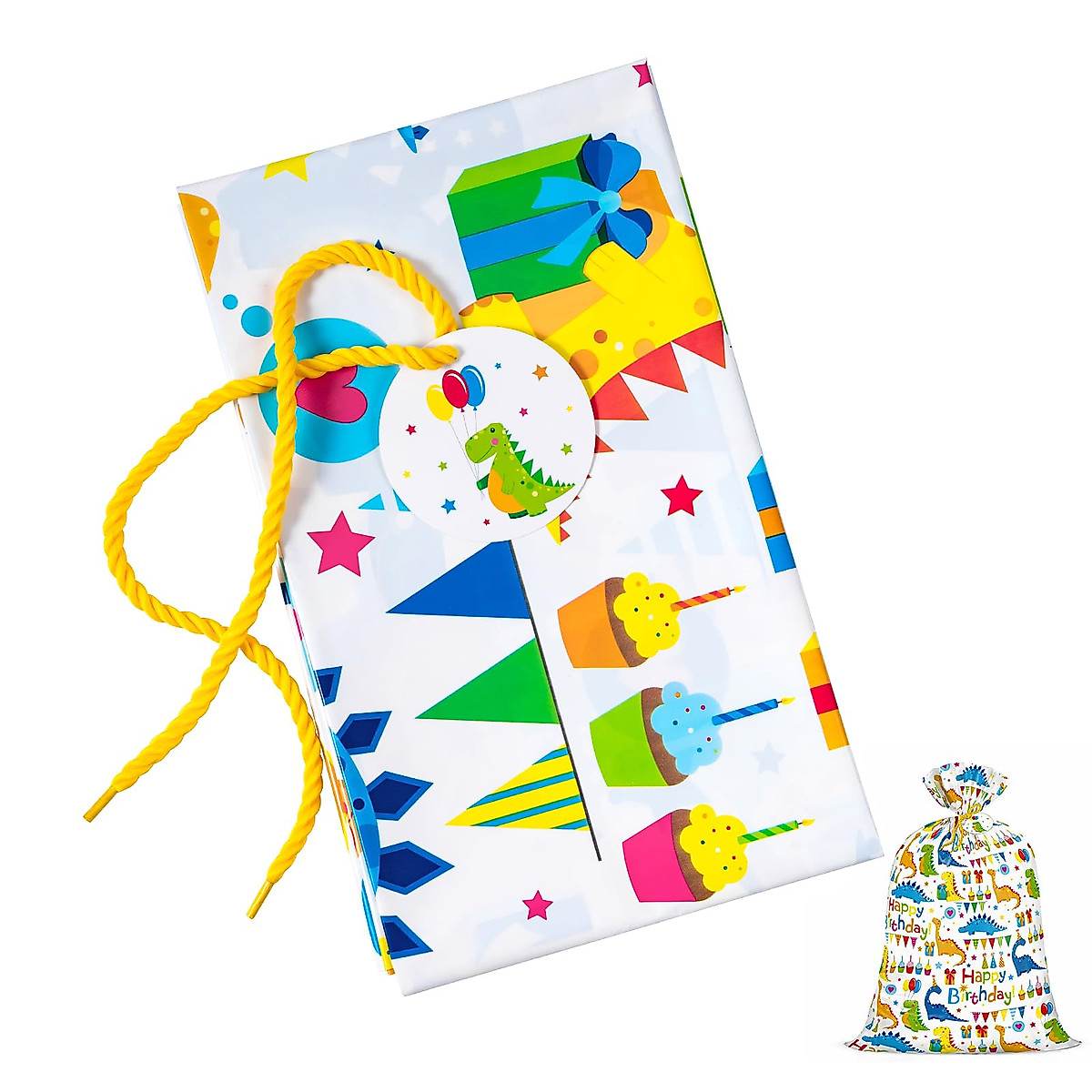 Loveinside Jumbo Large Plastic Gift Bag, Birthday Design Plastic Bag with Tag and Tie for Birthday Party, Graduation, Baby Shower - 56" x 36", 1 Pcs - Dinosaur
