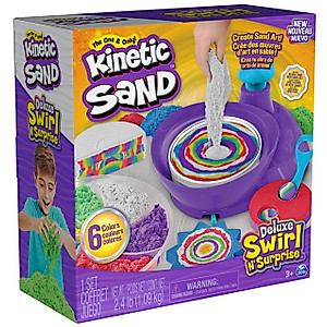 Kinetic Sand, Deluxe Swirl N’ Surprise Playset with 2.5lbs Play Sand (Red, Blue, Green, Yellow, White & Purple), 4 Tools, Sensory Toys for Kids