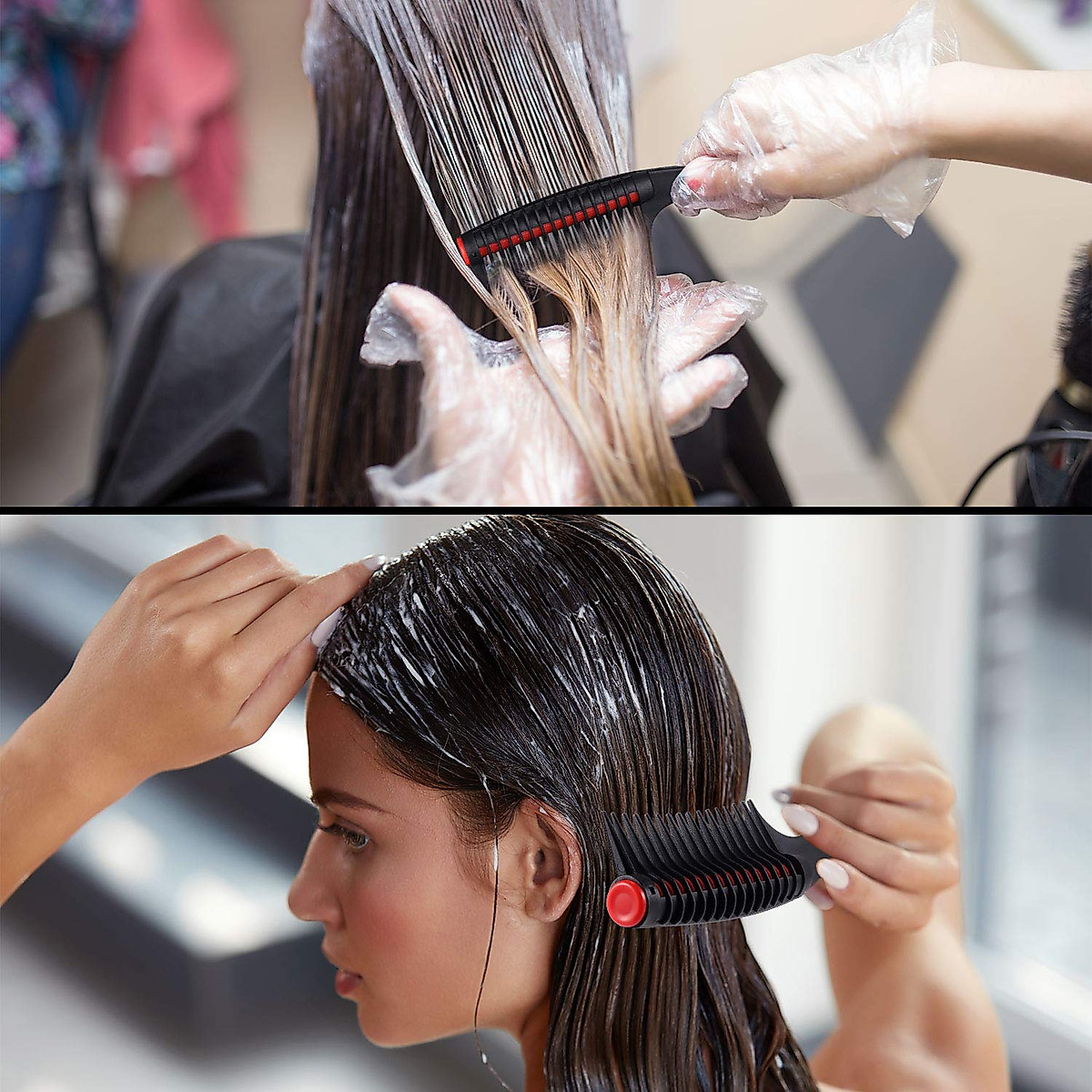 3 Packs Hair Comb, Comb with Roller, Detangling Comb with Roller Integrated Roller Hair Comb, Anti Splicing Comb for Salon Barber Hair Dye (Red)