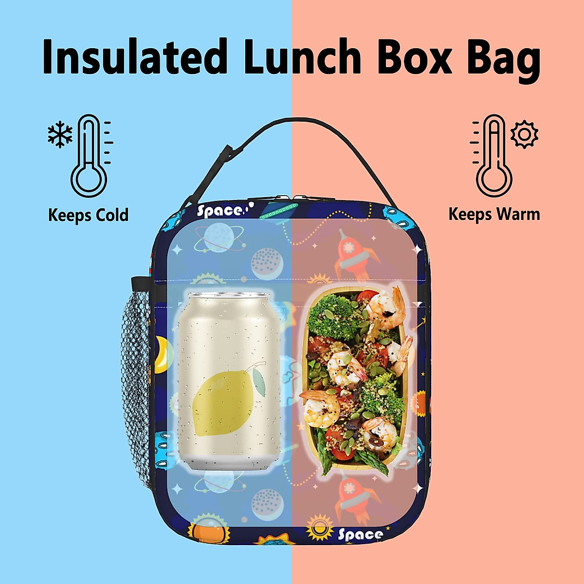 ProLeiBao Insulated Lunch Box Boys Portable Game Lunch Bag Blue Waterproof Lunchbox with Detachable Handle for School Travel Picnic Hiking Beach (Blue Space)