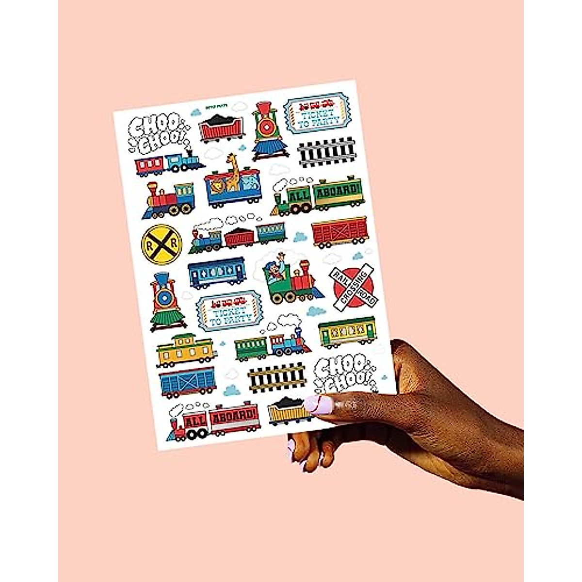 xo, Fetti Train Party Supplies Temporary Tattoos for Kids - 48 Styles | Trains Birthday, Choo Choo Party Favors, Railroad Decorations