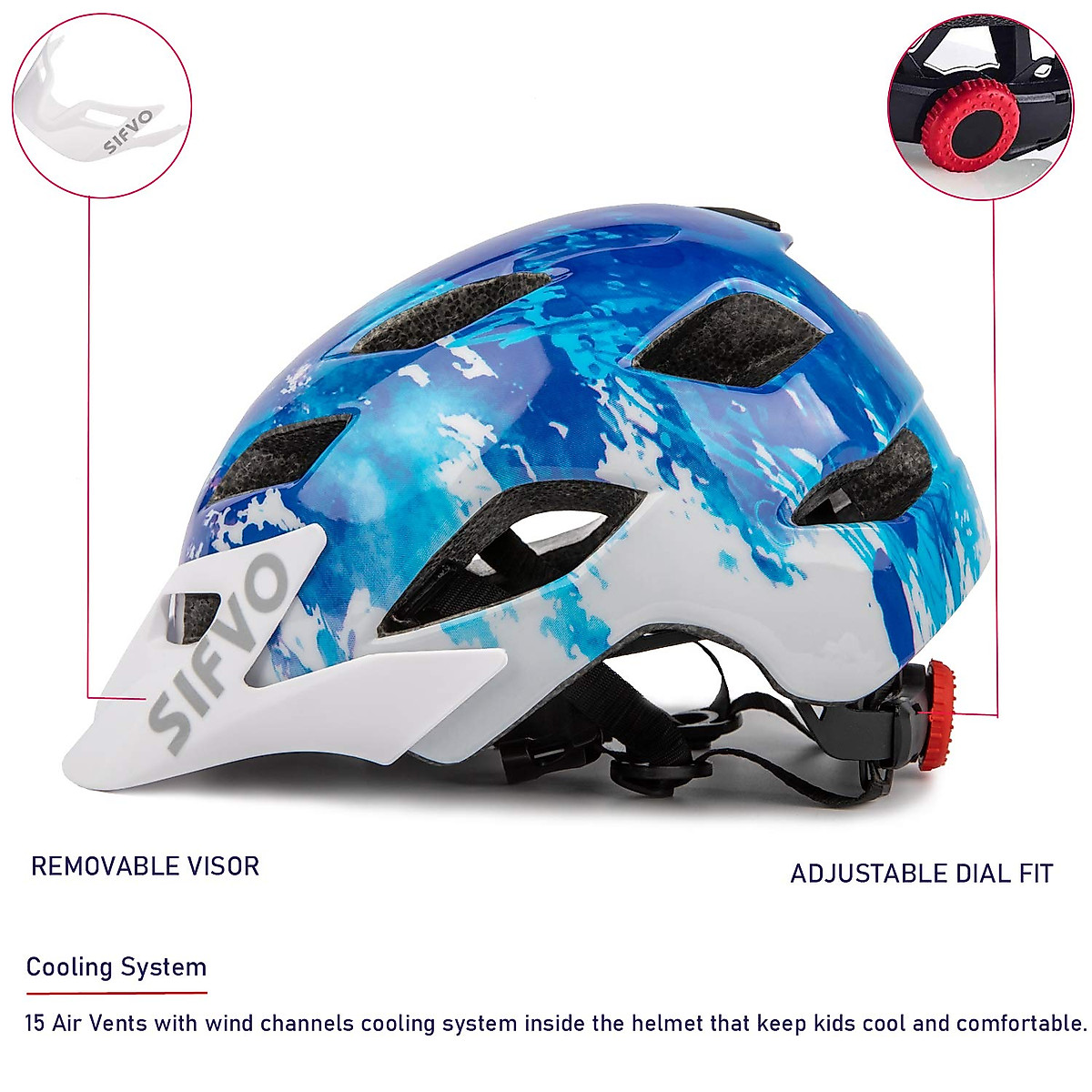 Kids Helmet, SIFVO Kids Bike Helmet Boys and Girls Bike Helmet with Cool Visor Helmet for Kids 5-14, Kids Bike Helmets Youth Bike Helmet Adjustable & Lightweight 50-57cm (Navy Blue)