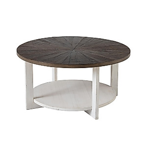 COZAYH Round Wood Coffee Tables with Storage, Rustic Farmhouse Coffee Table with Distressed Wood Top, Large Circle Table for Living Room, Brown, 32Dx32Wx19.5H in