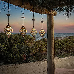 Hapjoy Hanging Solar Lights Outdoor Garden Decor Solar Lantern Waterproof Plastic Moroccan Outdoor Decorations for Patio Pathway Yard Backyard Garden Decorative (1 Pack, Bronze)