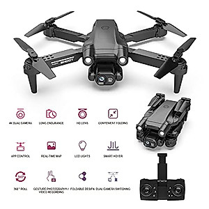 Drones with Camera for Adults 4k HD FPV, Foldable Remote Control Toys Gifts for Kids, with Altitude Hold Headless Mode, Quadcopter with Led Flash Bar, One Key Start Speed Adjustment, 3D Flips