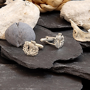 Alexander Castle 925 Sterling Silver Scottish Thistle Cufflinks - Scottish Jewelry Silver Cuff Links for Men with Jewelry Gift Box - 15mm x 14mm
