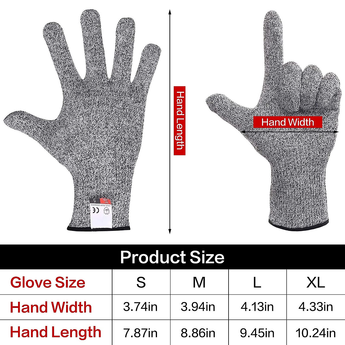 mearens Cut Resistant Gloves, Food Grade Safety Gloves Kitchen Anti Cut Gloves for Cutting, Level 5 Proof Cutting Work Gloves (Medium)