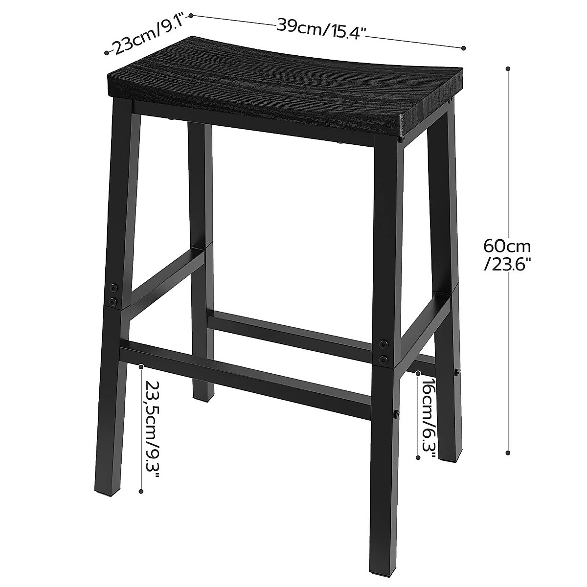 HOOBRO Bar Stools, Set of 2 Bar Chairs, 23.6 Inch Saddle Stools, Kitchen Counter Stools with Footrests, Industrial Stools for Dining Room, Kitchen, Counter, Bar, Black BB02MD01