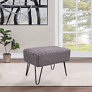Home Soft Things Super Mink Faux Fur Gray Ottoman Bench 19" x 13" x 17", Charcoal, Living Room Foot Rest Stool Entryway Makeup Bench End of Bed Bedroom Home Decor Chair for Sitting