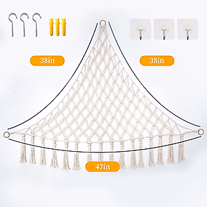 ROPECUBE Hanging Stuffed Animal Hammock, Handmade Stuffed Animal Storage Organizer With Boho Macrame Style, Corner Plush Toys Storage Organizer for Nursery Kid Room Playroom