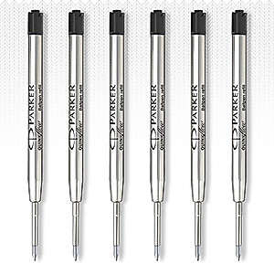 Parker QUINKflow Ballpoint Pen Ink Refills, Fine Tip, Black, 6 Count Value Pack (2025155)