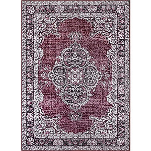 Well Woven Mareva Machine Washable Burgundy Red Vintage Oriental Medallion Area Rug (3'9" x 5'7")