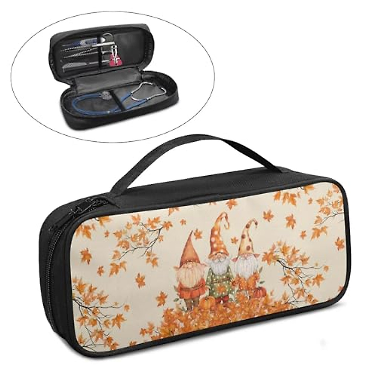 Rnyleeg Fall Stethoscope Case with Handle Gnome Maple Leaf Print Stethoscope Bag for Nurses Travel Storage Bag for Stethoscope Stethoscope Accessories