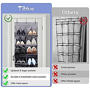 Wall-mounted shoe rack, 12 small pockets and 4 larger storage space, narrow door hanging shoe rack, door shoe rack, gray