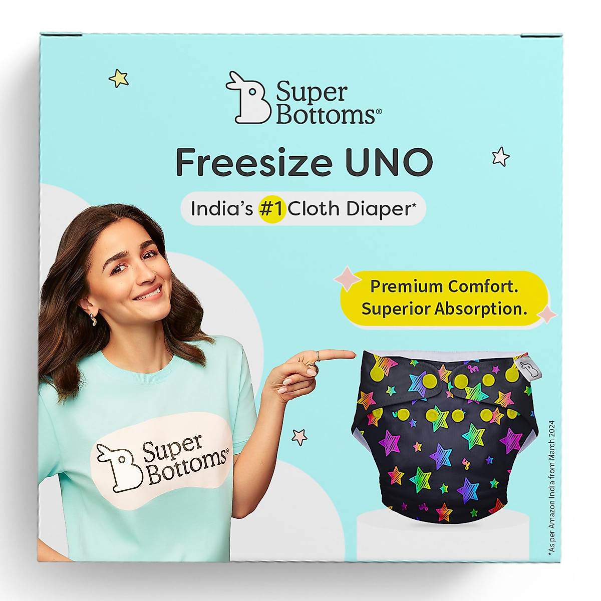SuperBottoms New UNO Freesize Cloth Diaper, Cloth Diaper for Babies 0 to 3 Years, Washable & Reusable Cloth Diaper, Comes with Cloth Diaper Insert, 1 Diaper and 1 Organic Cotton Soaker