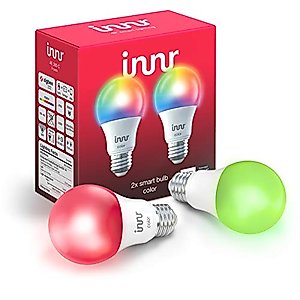 innr Color Smart Bulb A19, Works with Philips Hue, Alexa, Hey Google, SmartThings (Hub Required), Zigbee, Lights, Dimmable RGBW LED Light Bulbs A19 with E26 Base, 60W Equivalent, 2-Pack, AE 280 C-2