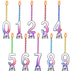 Boao 10 Pieces Multicolor LED Birthday Number Candle Set Flashing Birthday Candles and 40 Pieces Wax Candles for Birthday Decoration (Colored Candle Style)