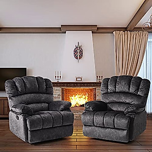 EASELAND Extra Large Recliner, Manual Push Back Recliner for Adults, Extra Wide and Breathable Fabric Recliners (Dark Grey)