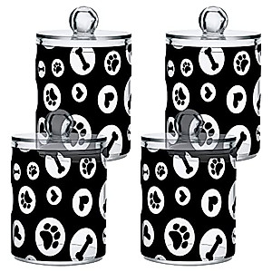 Love Paw Imprint Acrylic Jars 2/4 Pack of 12 oz, for Bathroom Canister Storage Organization, Vanity Makeup Organizer