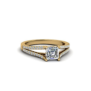 Rosie Collection Split Shank Asscher Shape Simulated Diamond 14K Yellow Gold Over 925 Sterling Silver Engagement Ring 6