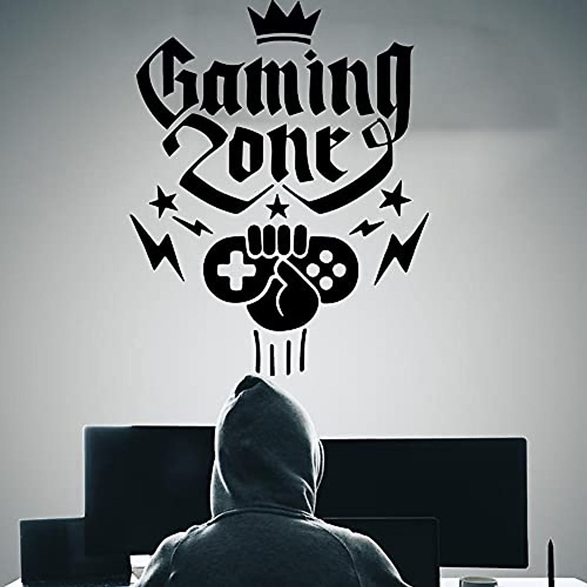 Game Area Crown Wall Sticker Game Room Teen Room Video Game Joystick Gamepad Wall Sticker Vinyl Decoration 40x32cm