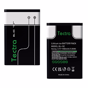 Tectra 2-Pack 1580mAh BL-5C Rechargeable Battery Suitable for Nokia Household Portable Radio with Overcharge Protection