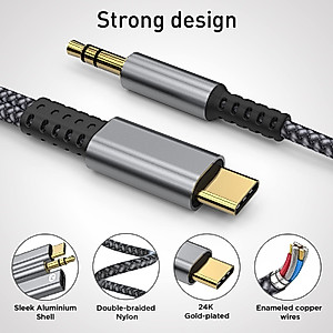 USB C to 3.5mm Aux Cable with Charger, 2 in 1 USB C to 3.5mm Car Aux Headset Audio Cable with PD 60W Charging Compatible with Galaxy S23/S23Ultra/S22/S22 Ultra/S21/S21 FE/Note20, Pixel 7Pro/6/6//5/4