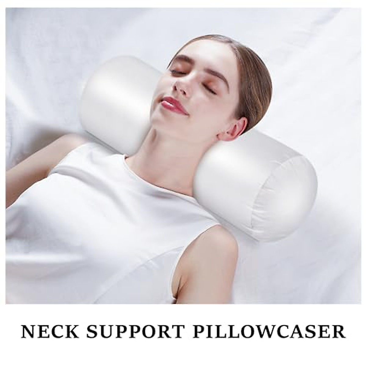 Supkiir 4 Pack Bolster Cervical Pillow Cover, Stain Cylinder Neck Pillow Covers Only, Round Cervical Neck Roll Pillow Case with Zipper for Sleeping Cylindrical Pillow Cushion(White 16 x 6 inches)