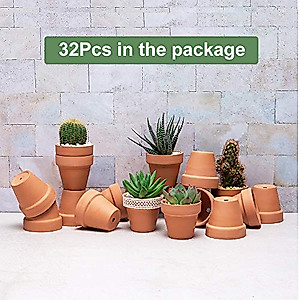 32pcs Small Mini 2" Terracotta Pot Clay Ceramic Pottery Planter, Cactus Flower Nursery Terra Cotta Pots, with Drainage Hole, for Indoor/Outdoor Succulent Plants, Crafts, Wedding Favor
