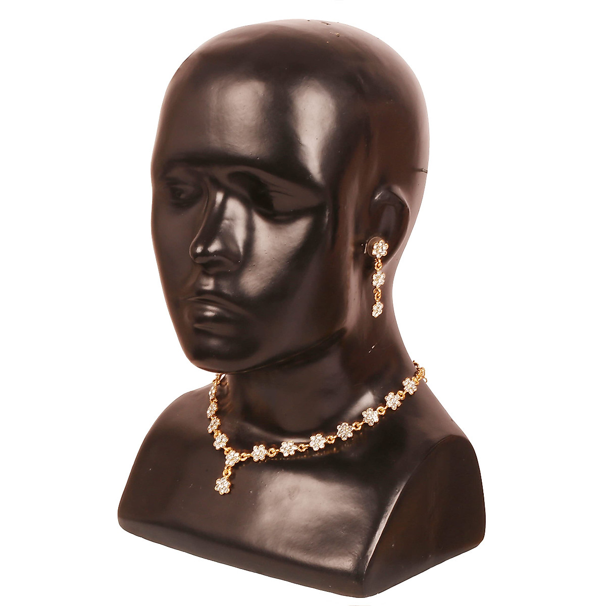 Sunsoul By Touchstone Indian Bollywood Handcrafted Traditional Floral Pattern White Rhinestone Designer Jewelry Necklace Set In Gold Tone For Women.