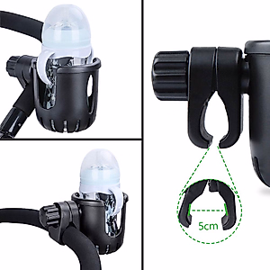 Universal Cup Holders for Bikes and Strollers, Drink Holders for Trolleys and Wheelchairs with 360-degree Rotation (Black, 1 Piece)