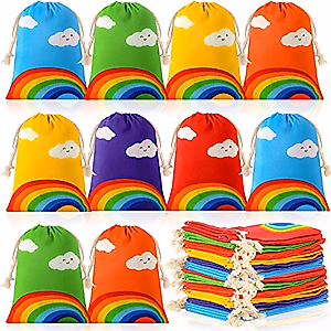 24 Pcs Rainbow Gift Bags with Drawstring Party Favor Bag Birthday Supplies Candy Goodie Treat Bag for Birthday Baby Shower Wedding (5 x 7 Inch)