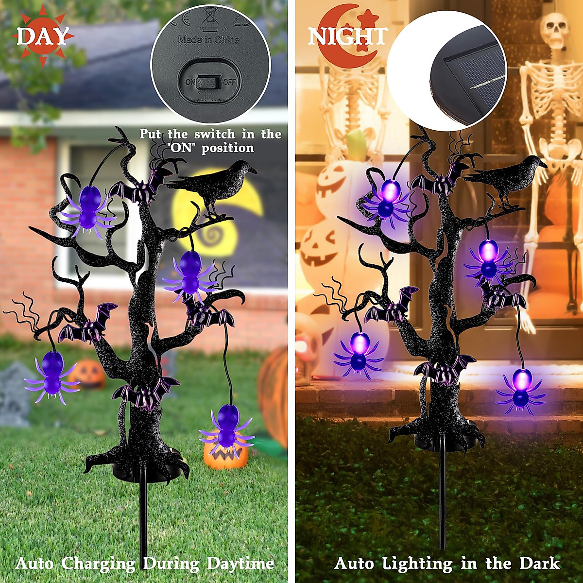 2 Pack Solar Halloween Stake Lights for Decoration, Mental Waterproof Solar Pathway Lights for Porch Garden Lawn Yard Outdoor