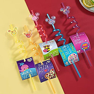 24 Glitter Mouse Ear Party Favors Reusable Drinking Straws 6 Designs Great for Minnie Theme Birthday Party Supplies with 2 Cleaning Brushes