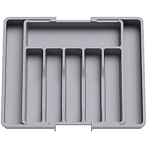 Lifewit Silverware Drawer Organizer, Expandable Utensil Tray for Kitchen, BPA Free Flatware and Cutlery Holder, Adjustable Plastic Storage for Spoons Forks Knives, Large, Grey