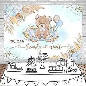 Mocsicka We Can Bearly Wait Backdrop for Boys Boho Chic Blue Flowers Balloons Photography Background Vinyl Boy Lovely Bear Baby Shower Cake Table Decoration Banner (Blue, 7x5ft)