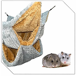 ISMARTEN Small Animals Pet Hammock for Cages, Triple-Layer Hanging Bed Cage Accessories Bedding Hideout Sleeping for Chinchilla Parrot Sugar Glider Rat Hamster