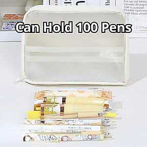 AuraGlor Pencil Case Clear Large Capacity 11 Compartments Big Pencil Pouch Pen Bag Box Holder Organizer Simple Storage Aesthetic Stationery Cosmetic for Adults Men Women Office Essentials (Grey)