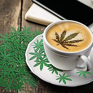 100 Pieces Green Glitter Weed Leaf Paper Confetti Green Leaf Confetti Pot Leaves Paper Confetti for 420 Birthday Party Wedding Festival Table Baby Shower Decorations