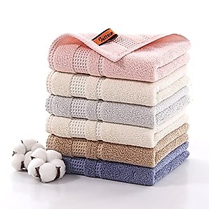 JEFFSUN Colorful Cotton Washcloths, Ultra Soft and Highly Absorbent Bathroom Face Cloths 13 X 13 Inch (6-Pack)