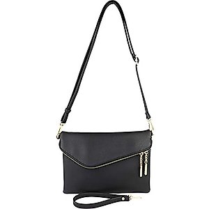 B BRENTANO Fold-Over Envelope Wristlet Clutch Crossbody Bag (Black.)