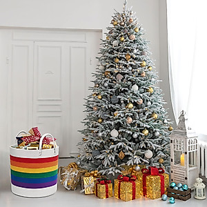 LOILAM Cotton Rope Basket, Rainbow Pride Blanket Basket, Toy Storage Basket, Woven Laundry Baskets with Handles